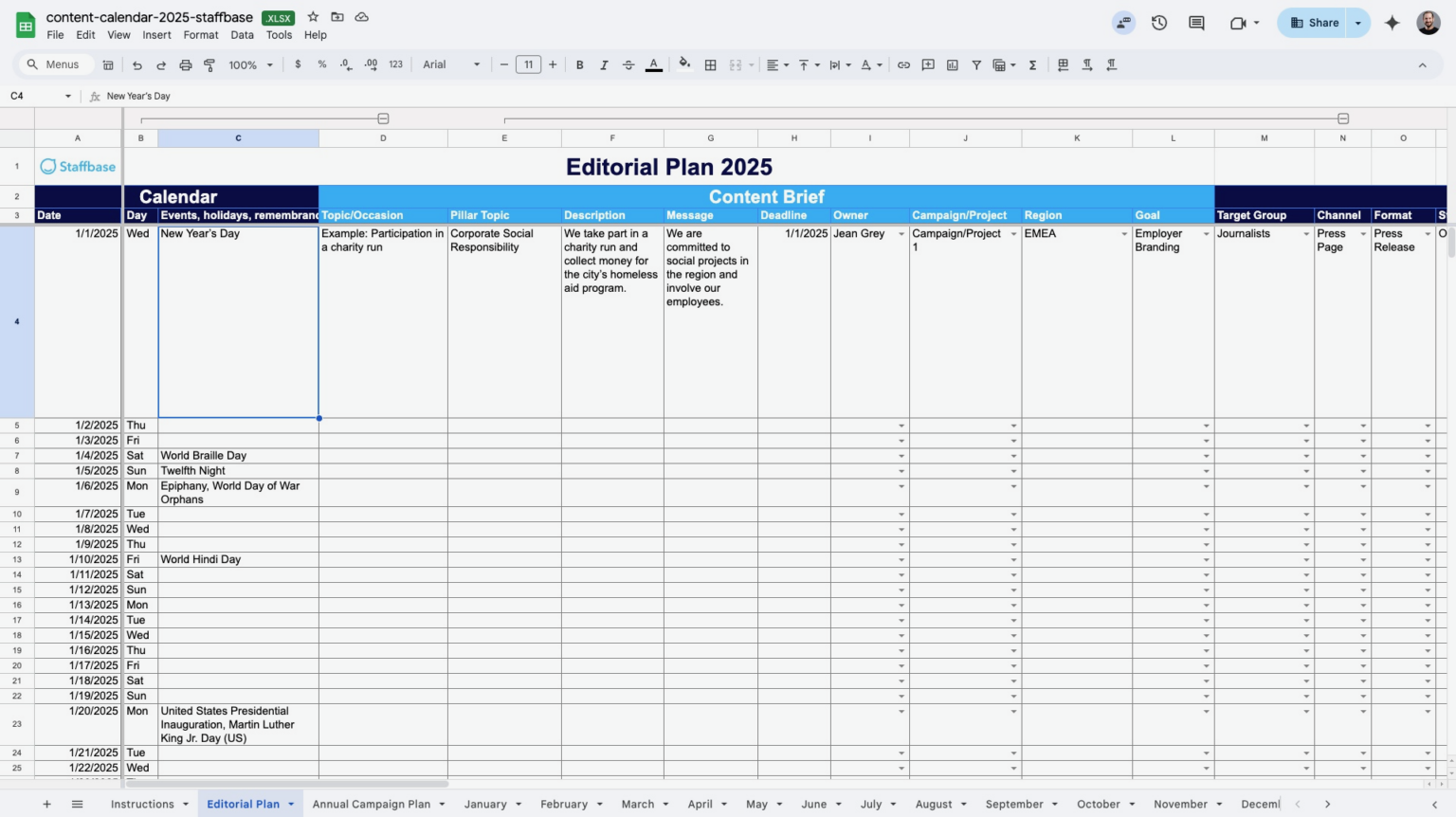 Create a 2025 Internal Comms Content Calendar | Staffbase